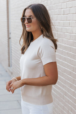 Beige Short Sleeve Crew Neck Sweater – Magnolia Boutique