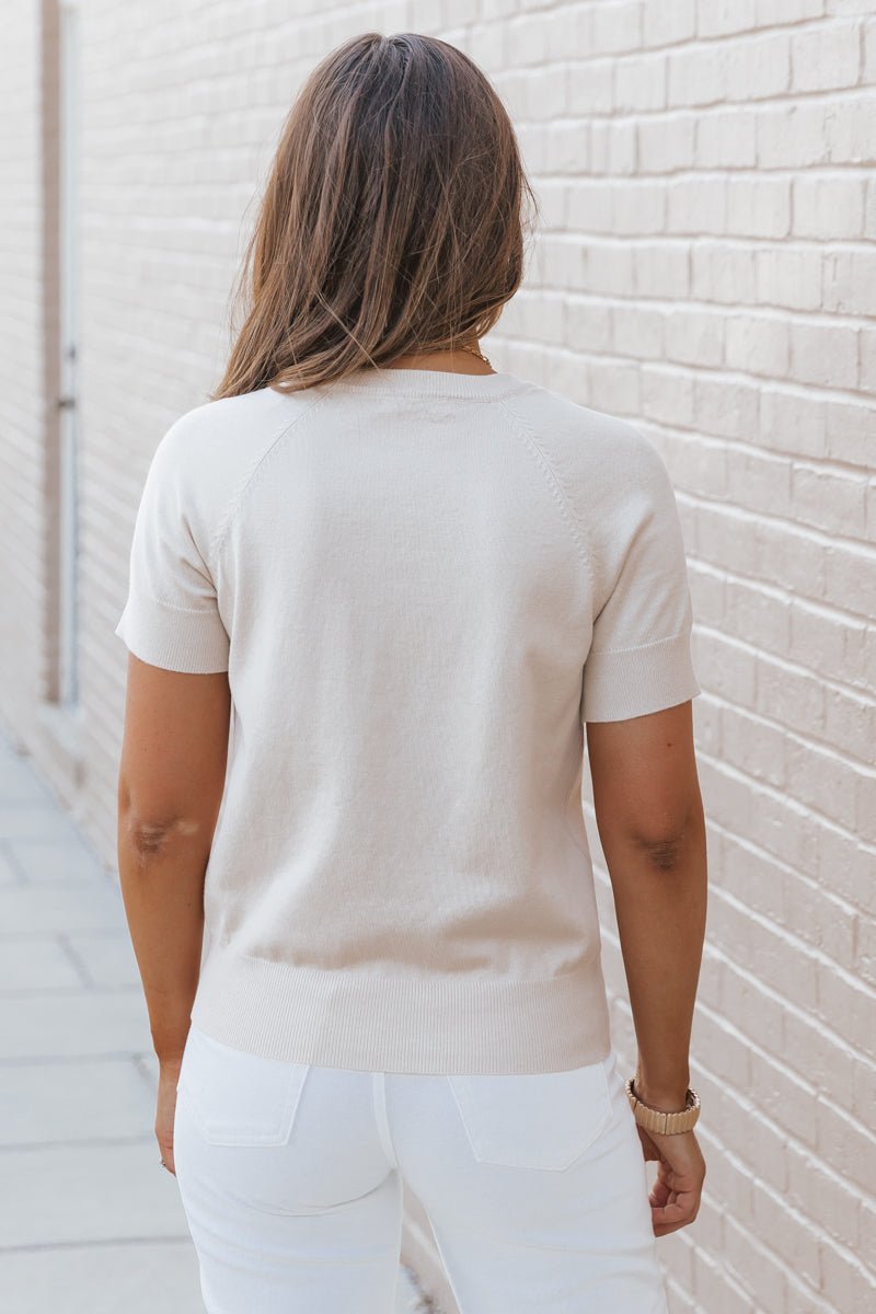 Beige Short Sleeve Crew Neck Sweater – Magnolia Boutique