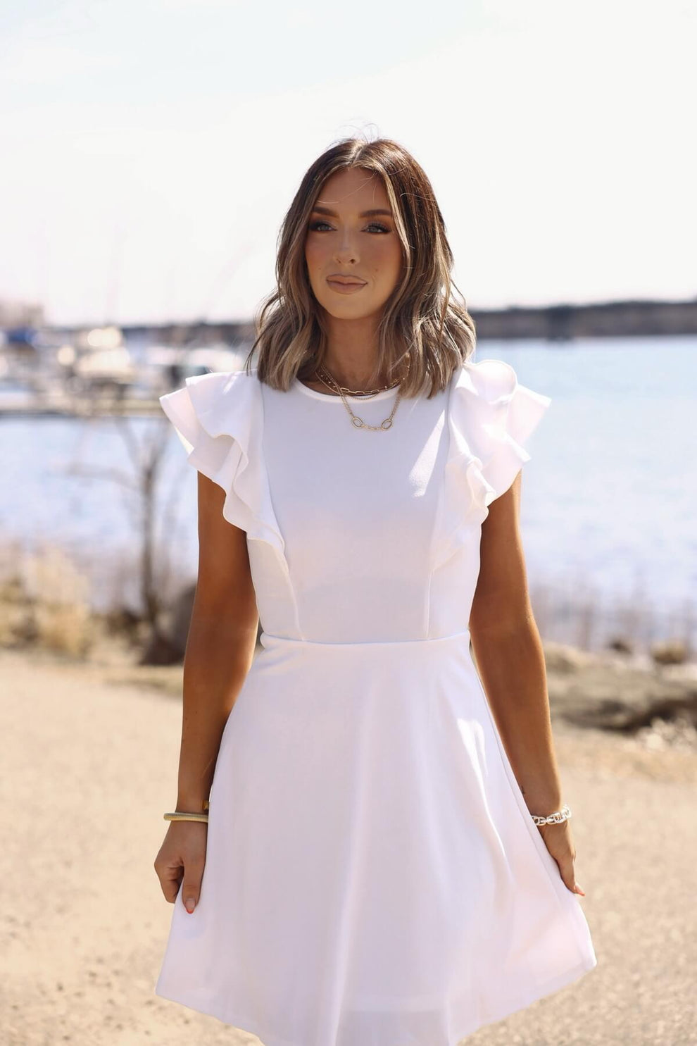 Chic & Classy White Flutter Sleeve Mini Dress - FINAL SALE – Magnolia ...