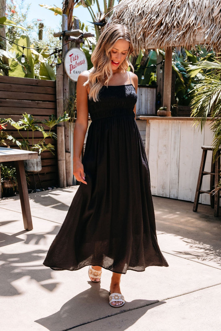 Moonlight Hour Black Ruched Maxi Dress - FINAL SALE – Magnolia Boutique