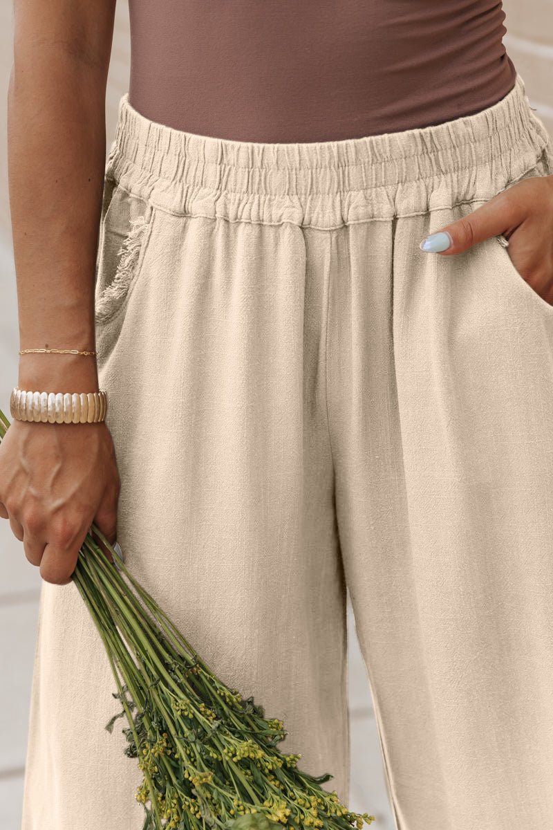 Oatmeal Frayed Linen Wide Leg Pants - FINAL SALE – Magnolia Boutique