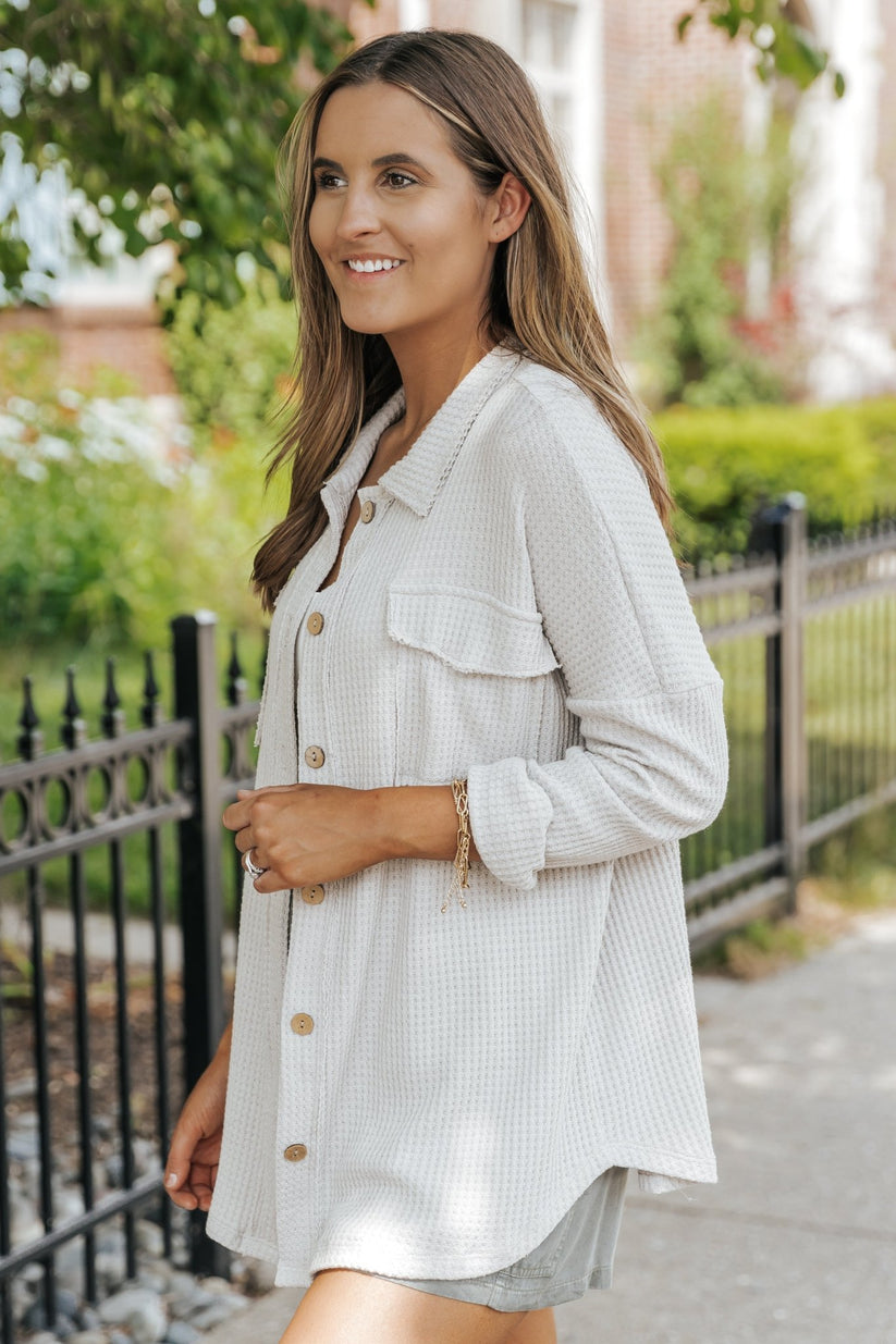 Taupe Waffle Knit Shacket | Magnolia Boutique