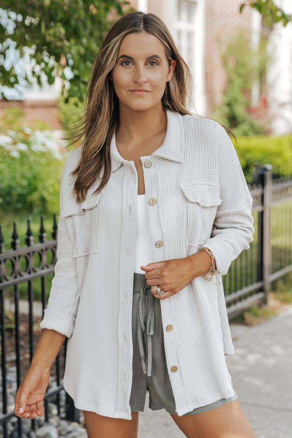 Taupe Waffle Knit Shacket | Magnolia Boutique