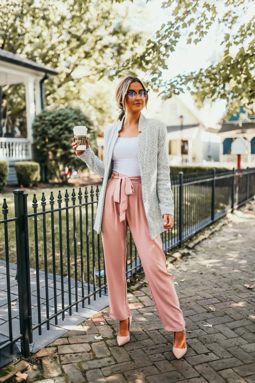 Grey and White Herringbone Jacket | Open Front Style – Magnolia Boutique