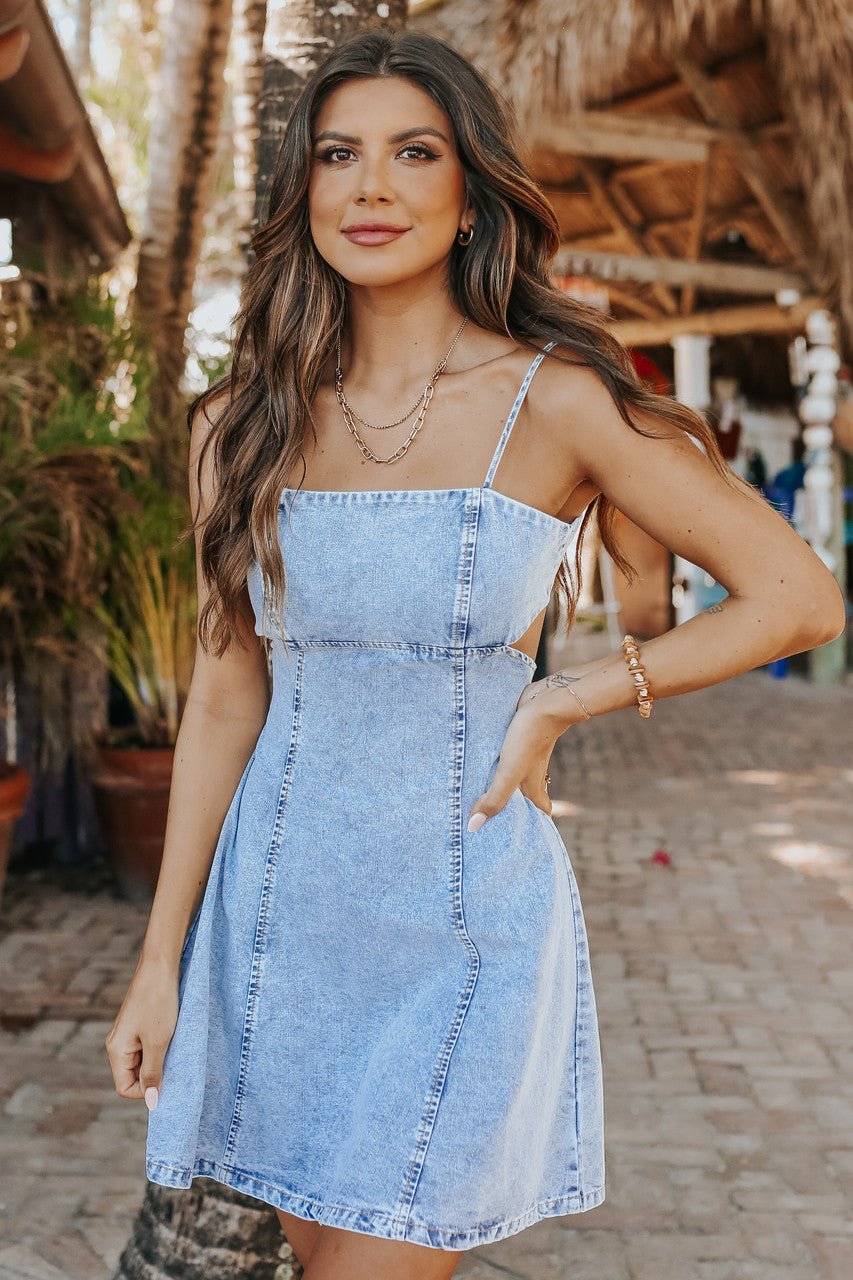 Light Wash Denim Dress | Cutout Back | Magnolia Boutique