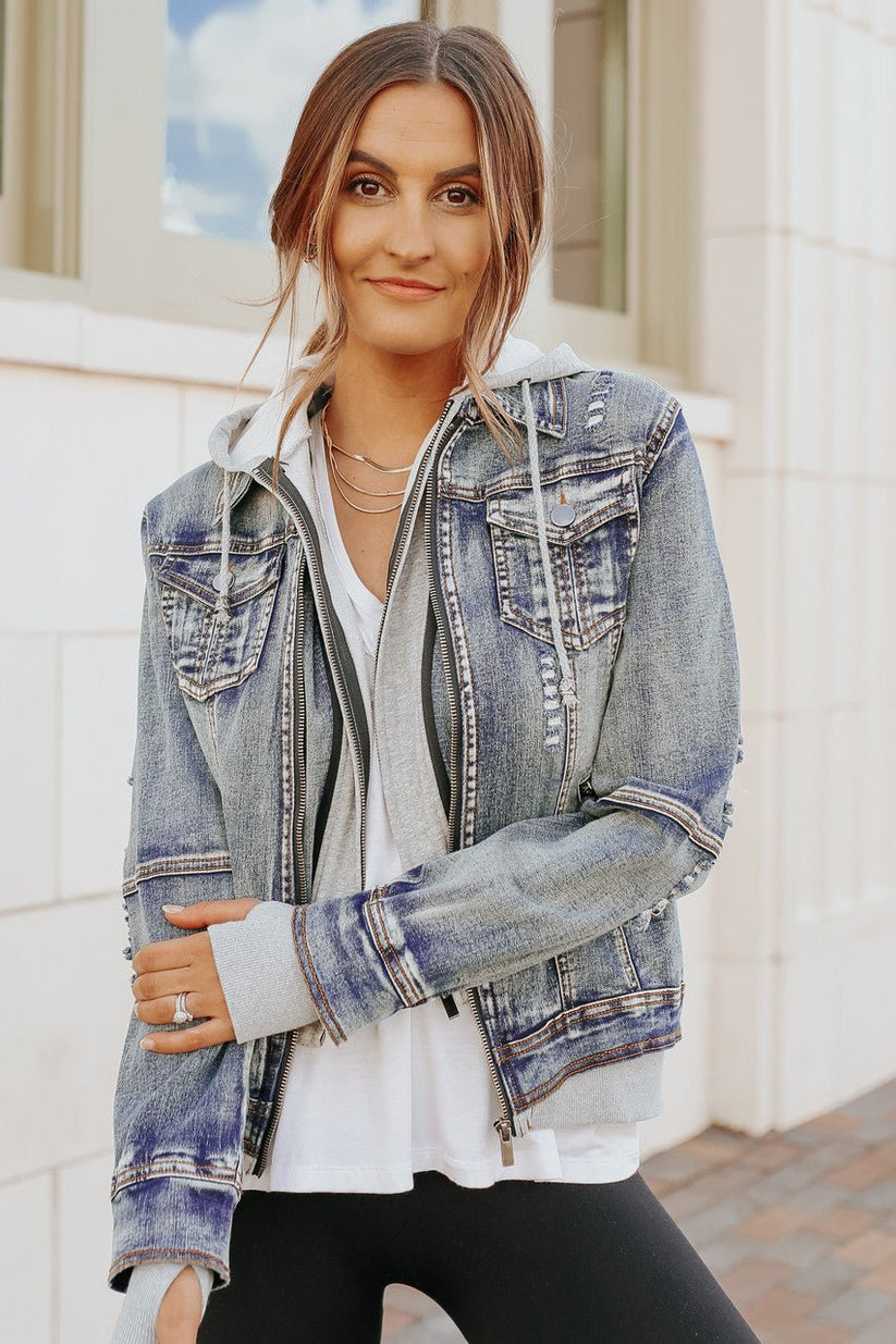 Medium Wash Hooded Sweatshirt Jean Jacket – Magnolia Boutique